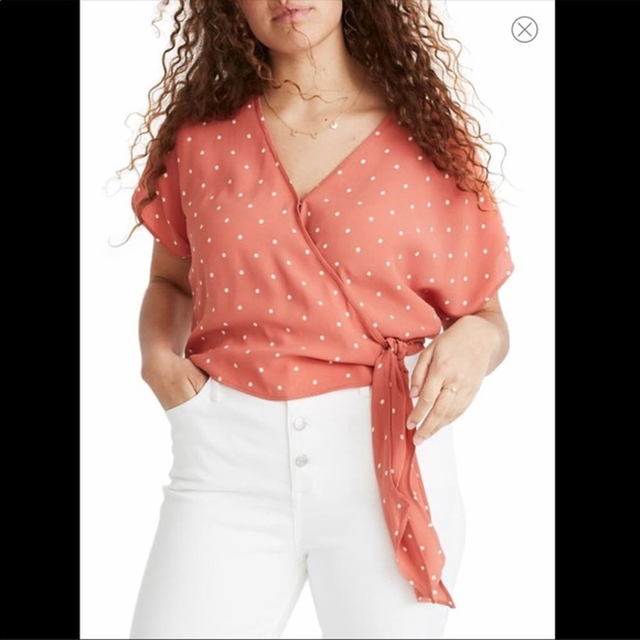 Madewell | Tops | New Madewell Xl Wrap Blouse Orange Polka Dot Surplice ...